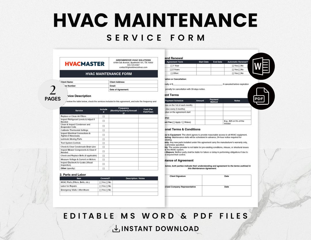 HVAC Maintenance Service Form - Preventative & Commercial HVAC Service ...