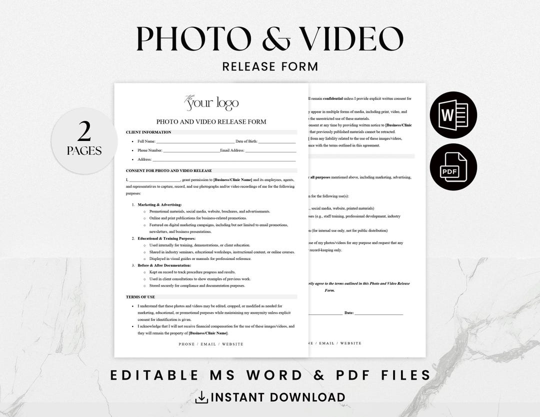 Photo & Video Release Form Template | Client Consent Waiver | Editable ...