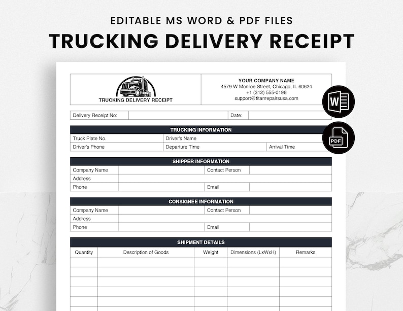 Editable Trucking Delivery Receipt Template - Printable Delivery Note ...
