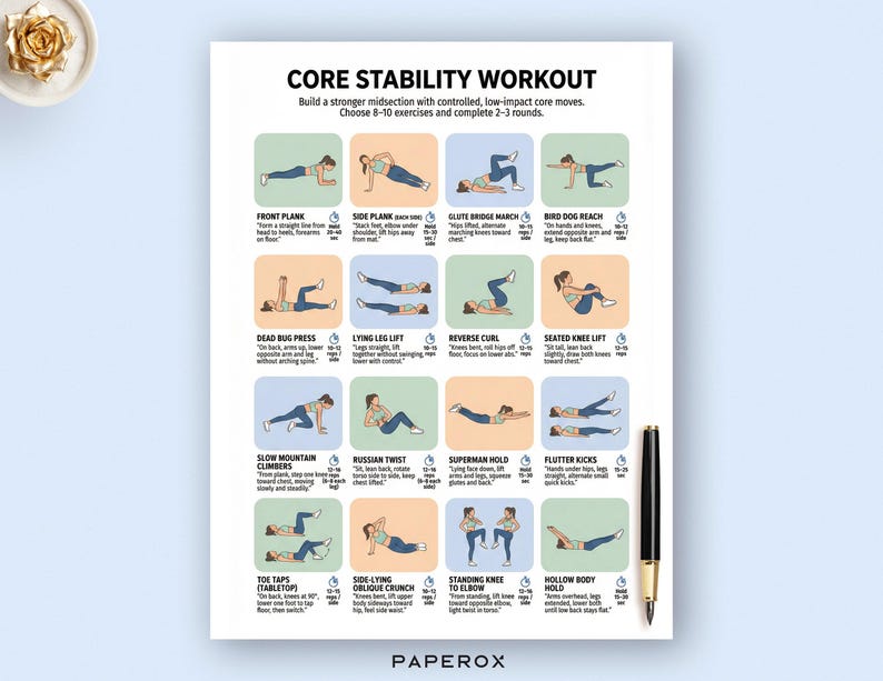 Core & Abs Workout Poster: No Equipment Home Fitness Guide - Core ...