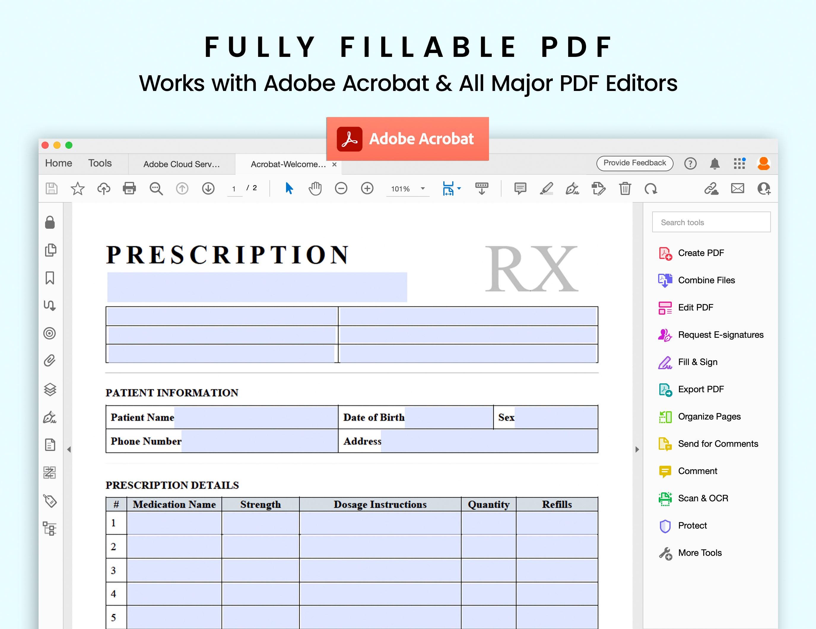 Editable Prescription Pad PDF – Fillable Rx Form – Doctor Prescription ...