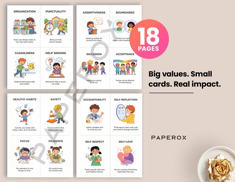 72 Character Traits & Core Values Cards for Kids, SEL Flashcards ...