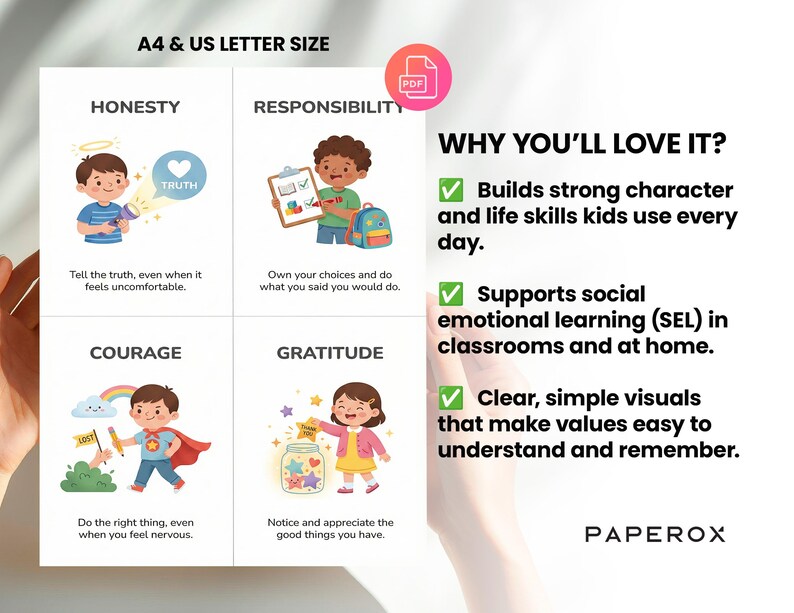 72 Character Traits & Core Values Cards for Kids, SEL Flashcards ...