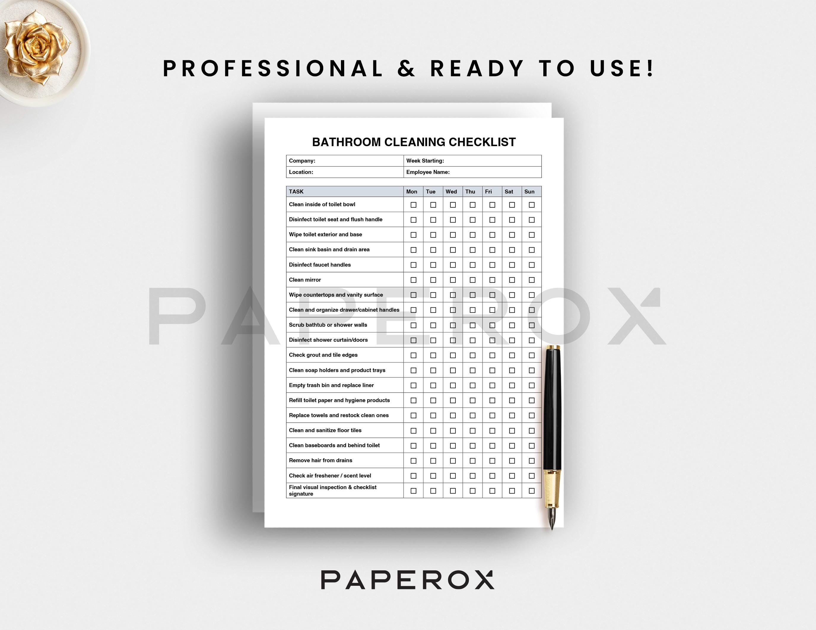 Bathroom Cleaning Checklist Template - Weekly Cleaning Schedule - Hotel ...