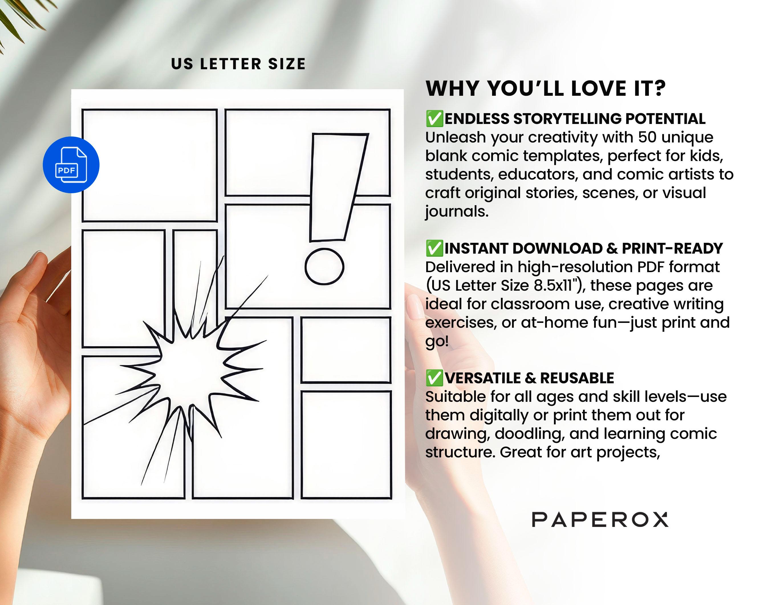 50 Blank Comic Book Templates Printable - Comic Strip Drawing Pages ...