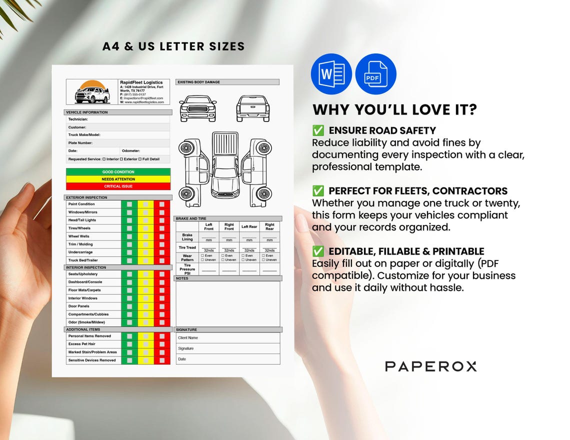 Fillable Pickup Truck Inspection Form - Printable Truck Damage Diagram ...