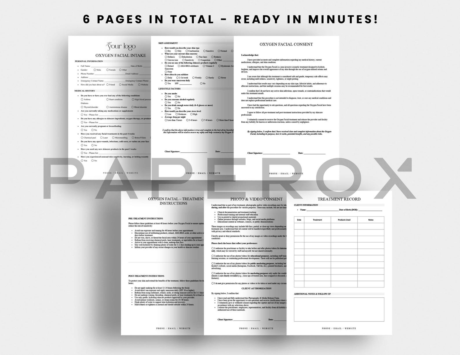Oxygen Facial Intake and Consent Form Template - Esthetician Spa Client ...