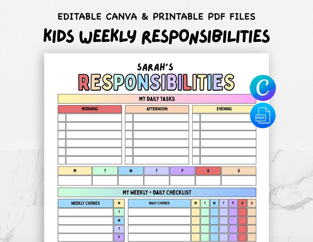 Tableau des responsabilités des enfants : suivi des tâches ménagères ...
