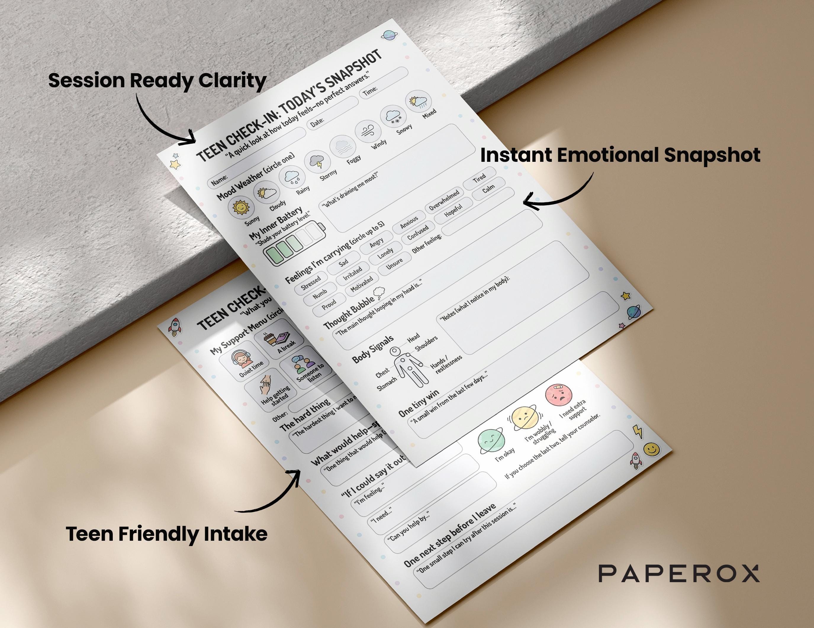 Teen Mental Health Check in Form (2 Pages), Teen Therapy Session ...