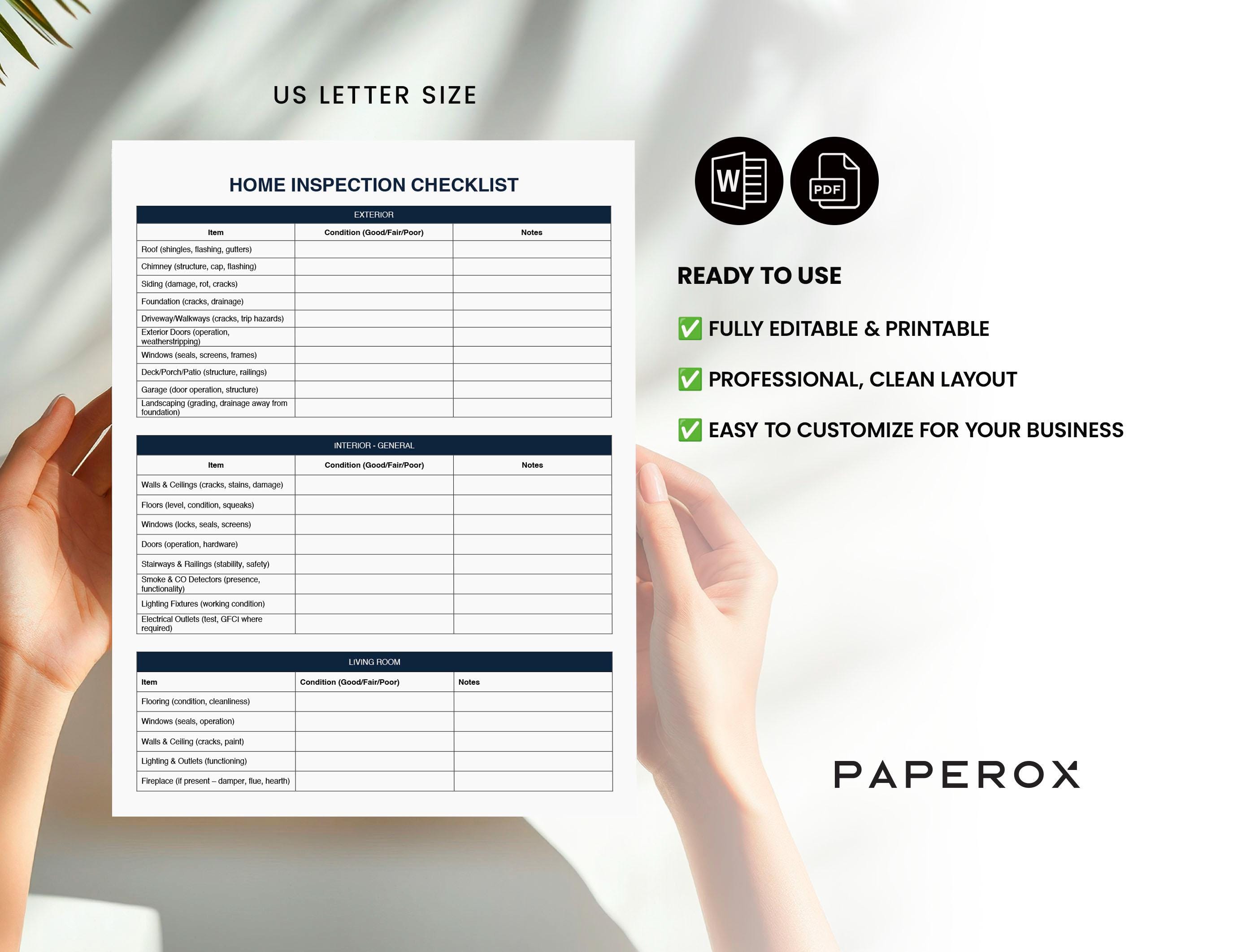 Home Inspection Checklist Template - Printable House Walkthrough PDF ...