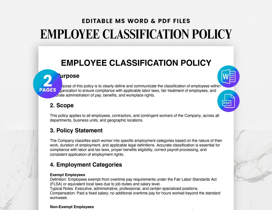 Employee Classification Policy Template – Editable & Printable Staff ...