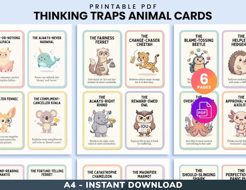 Thought Traps Cards Printable, Cognitive Distortions Therapy Tool, CBT ...