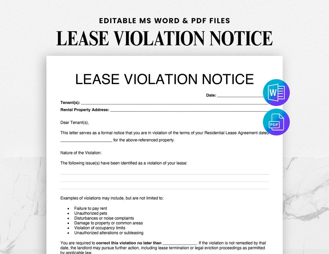Lease Violation Notice Template for Landlords - Printable Rental ...