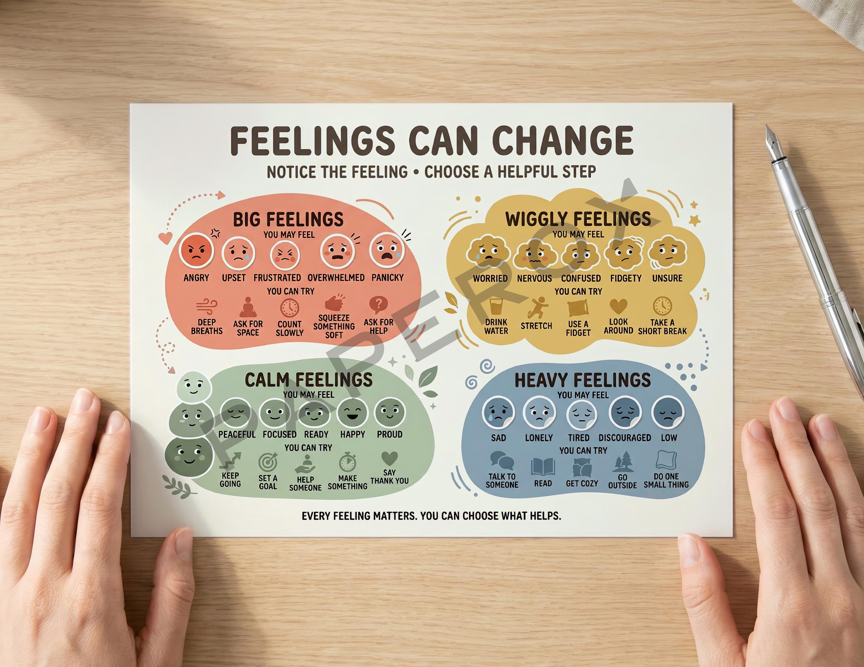 Feelings Coping Skills Poster for Kids and Teens, Emotional Regulation ...
