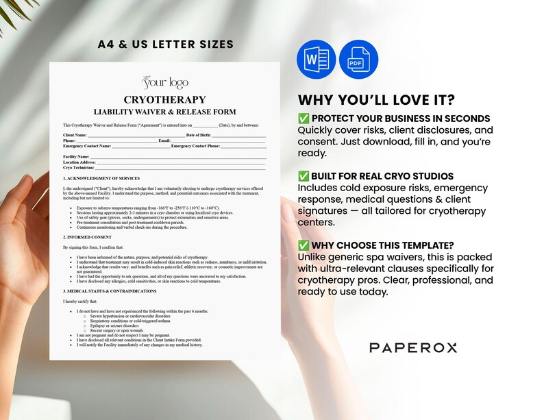 Cryotherapy Liability Waiver Template PDF | Cold Therapy Consent Form ...