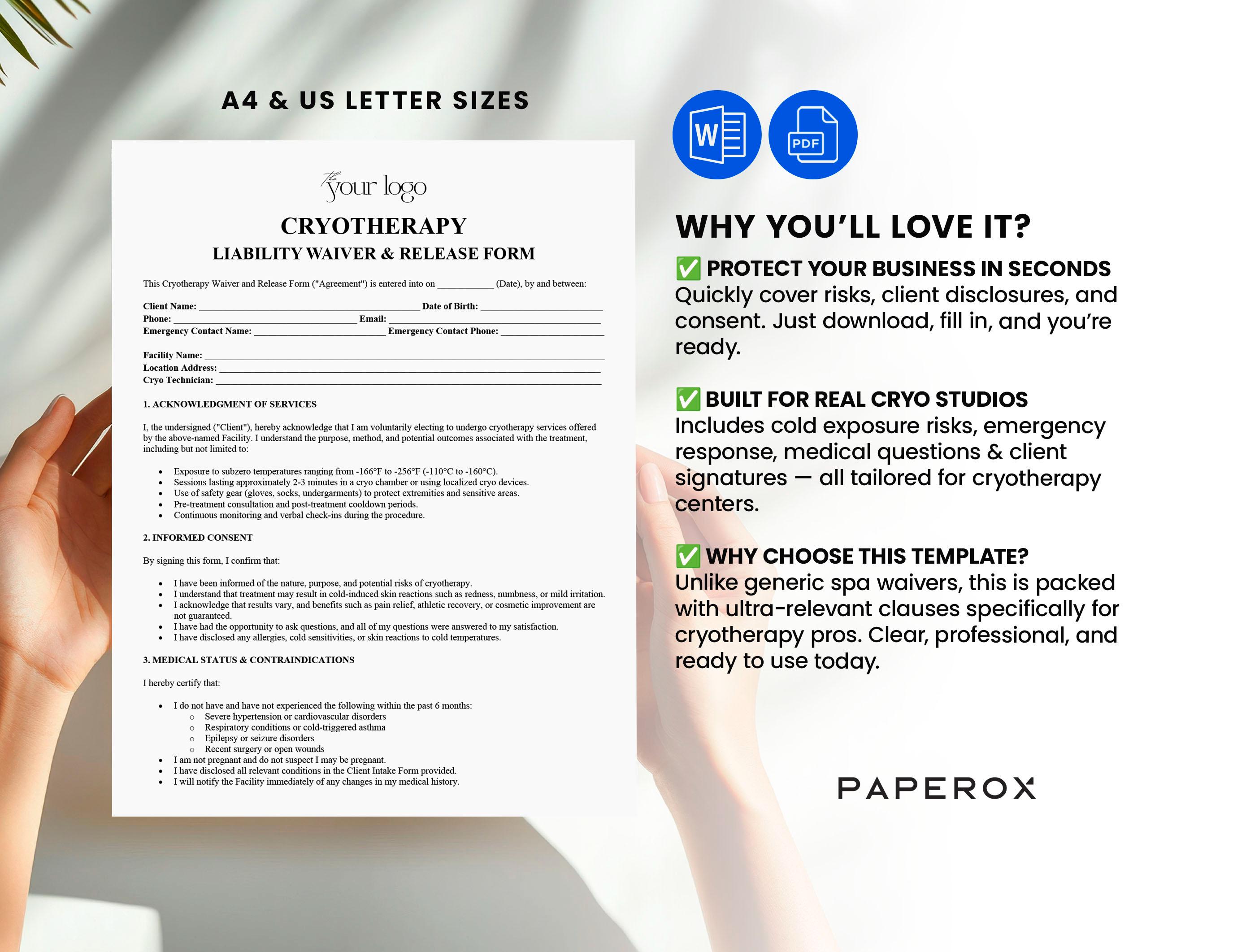 Cryotherapy Liability Waiver Template PDF | Cold Therapy Consent Form ...
