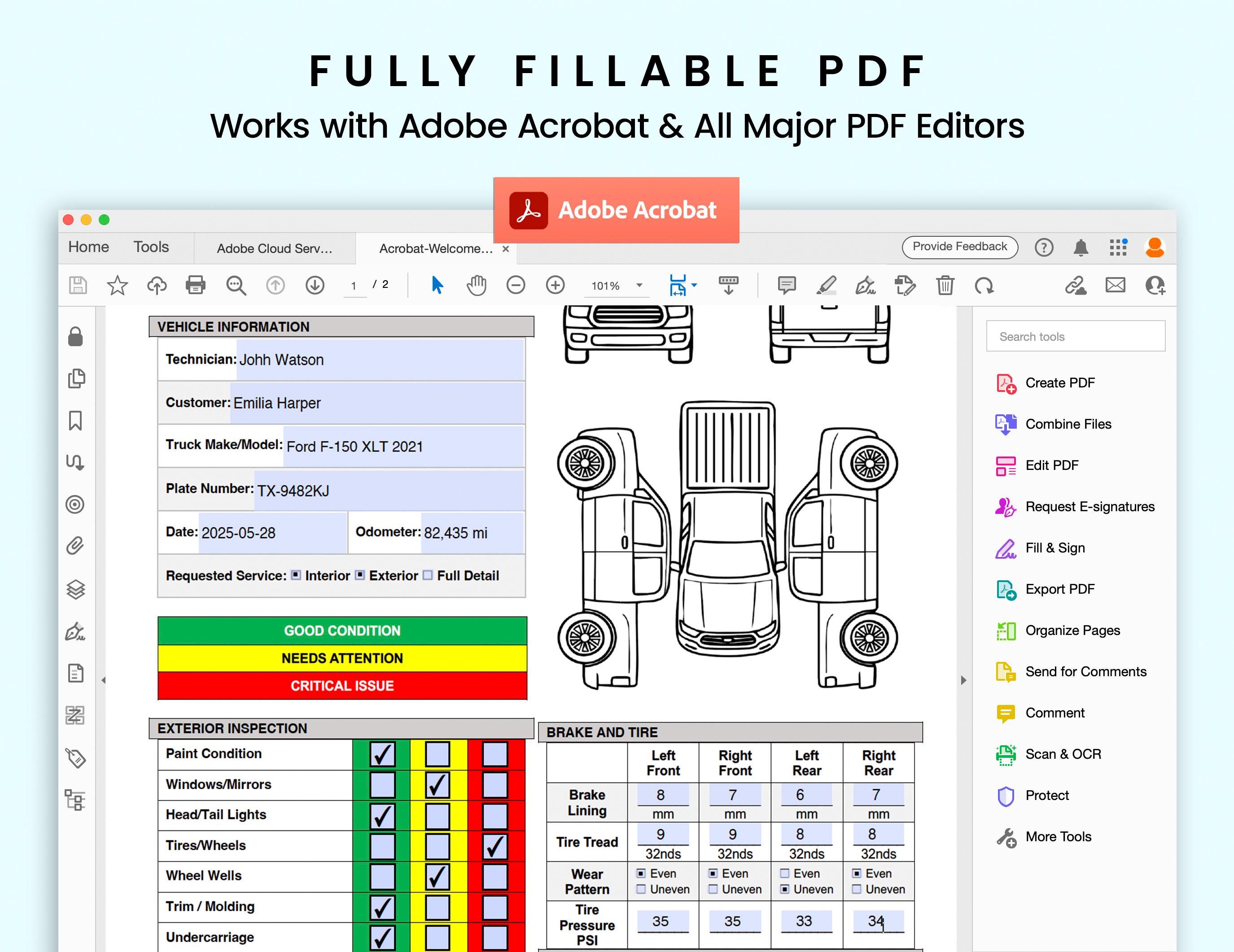 Fillable Pickup Truck Inspection Form - Printable Truck Damage Diagram ...