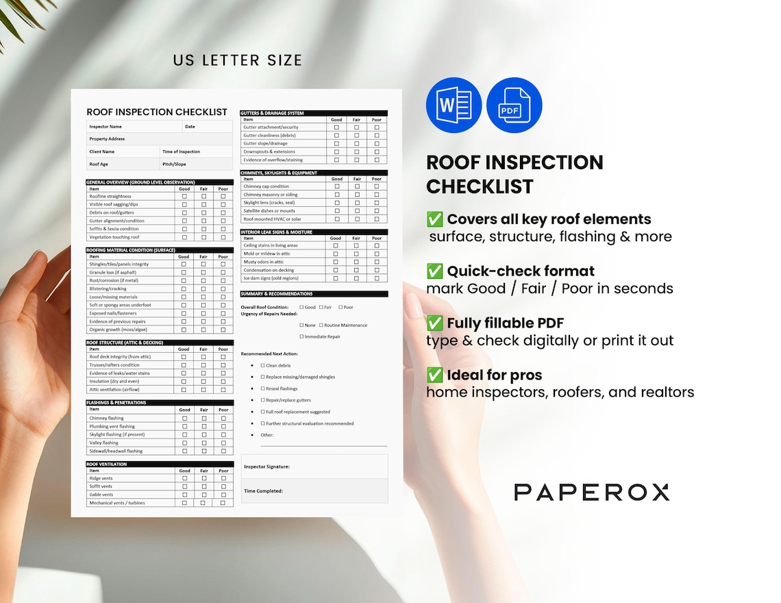 Roof Inspection Checklist PDF - Fillable Roofing Inspection Form ...