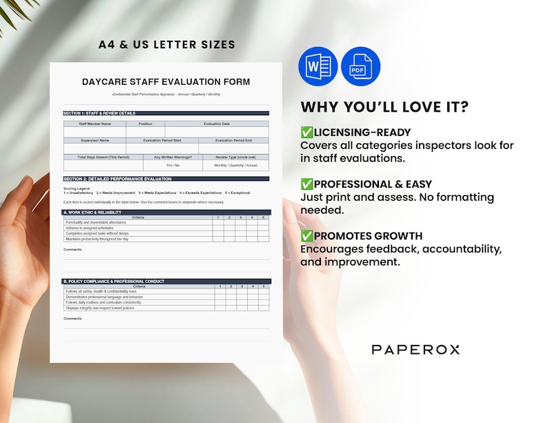 Daycare Staff Evaluation Form • Printable Employee Review Template ...