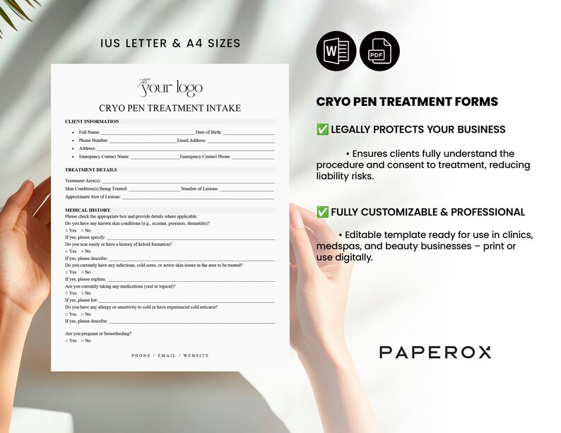 Cryo Pen Consent Form - Client Intake Form - Editable Aesthetic ...