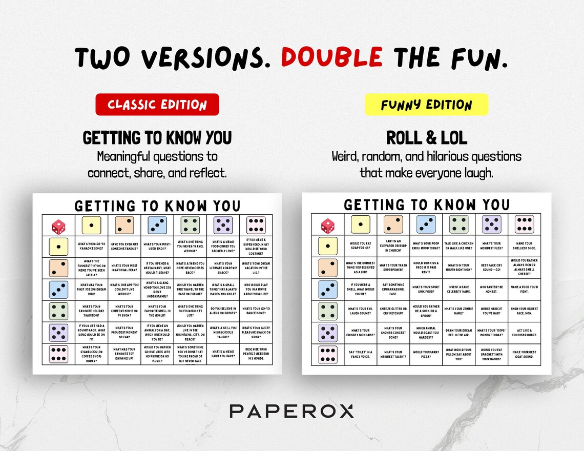 Icebreaker Game, Roll and Tell Game, Getting to Know You Game ...