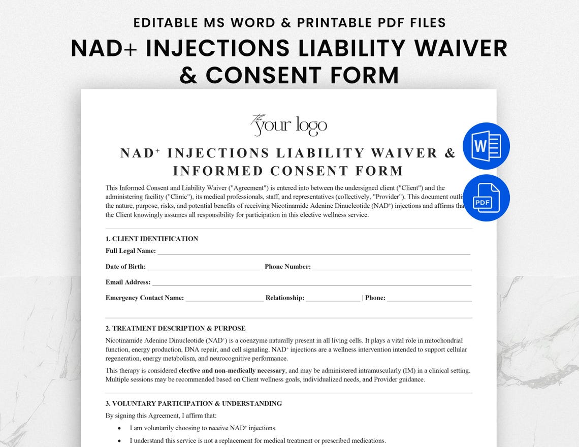 NAD+ Injection Liability Waiver Template – NAD+ Injection Consent Form ...