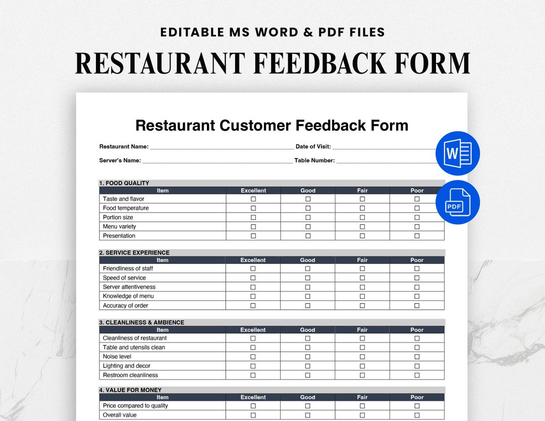 Restaurant Customer Feedback Form Template • Printable Restaurant ...