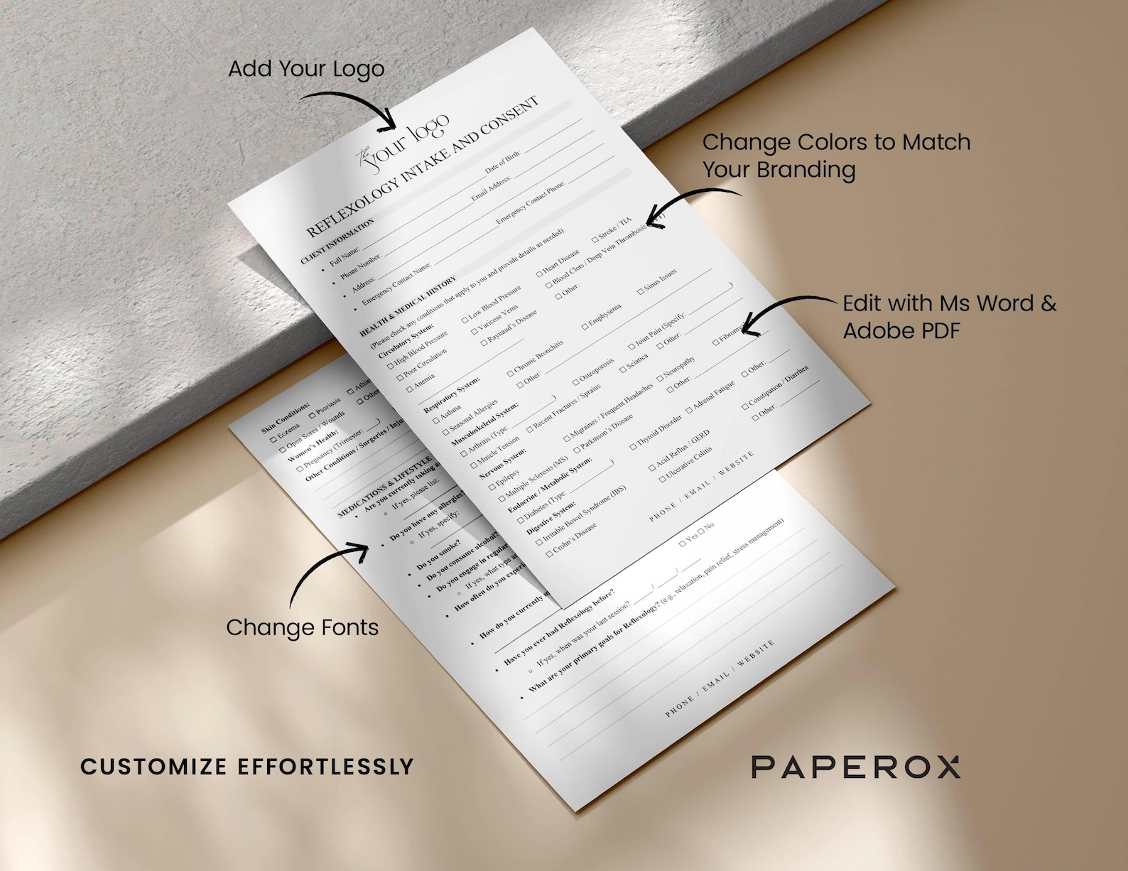Reflexology Client Intake Form Template - Editable Massage Consultation ...