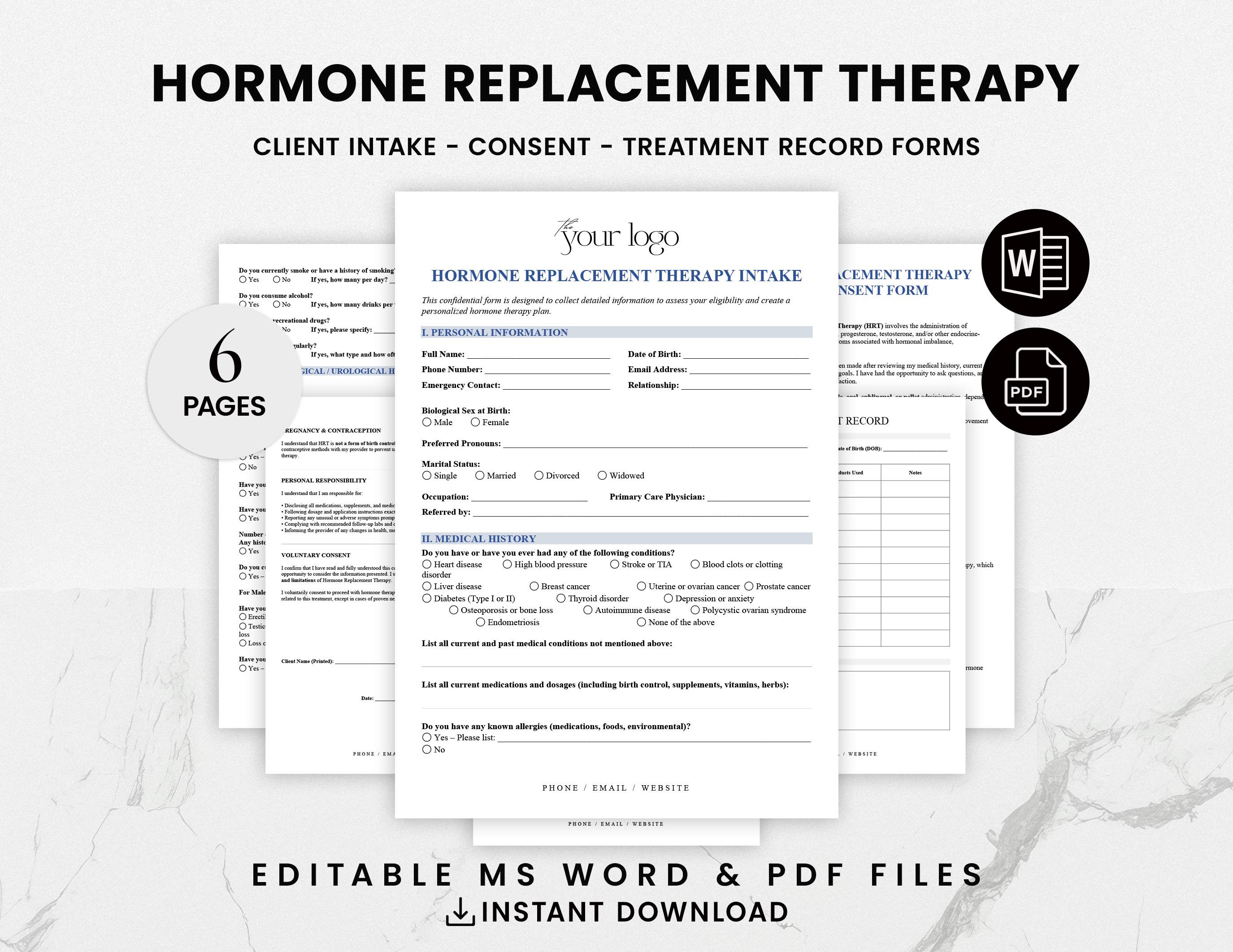 Hormone Therapy Intake Form Template – HRT Consultation Questionnaire ...