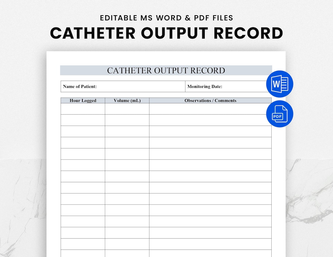 Catheter Output Record PDF, Foley Catheter Form, Urine Monitoring Form ...