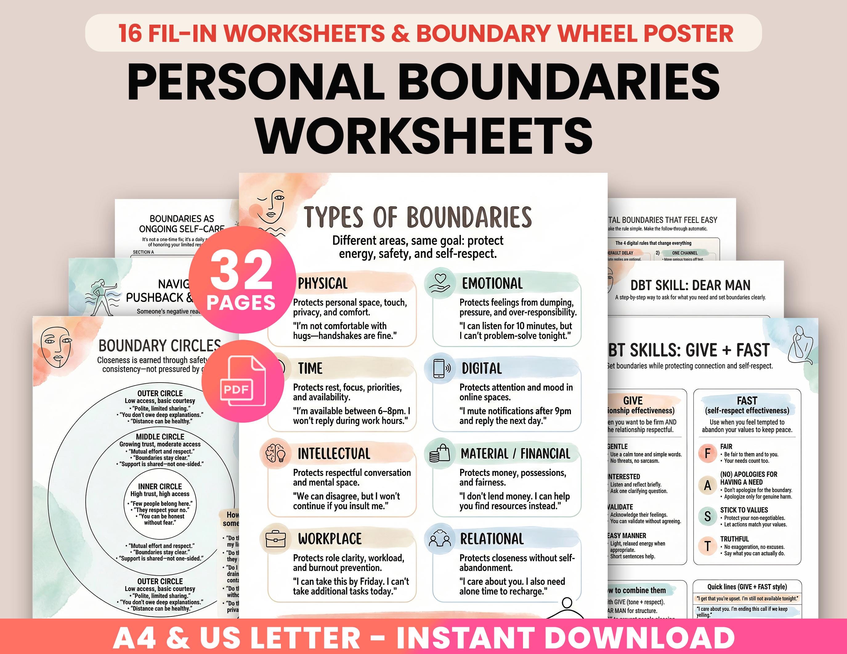 Personal Boundaries Worksheets, Healthy Boundary Setting Workbook, DBT ...