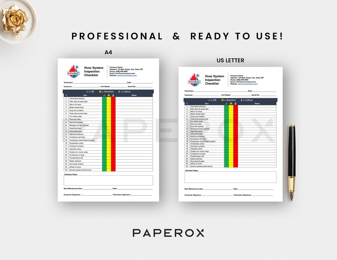 HVAC Inspection Checklist Template • Air Conditioning Service Form ...
