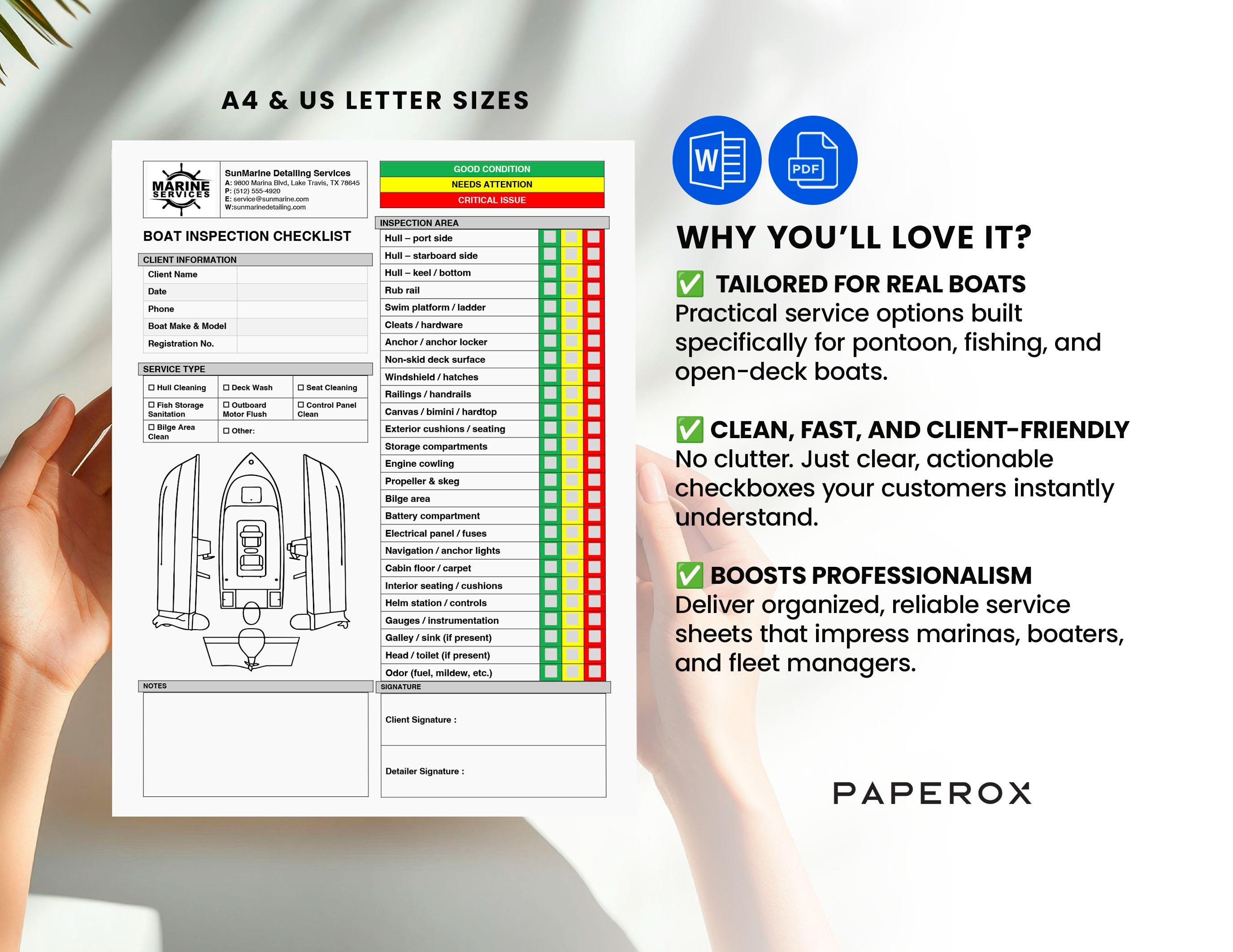 Pre-inspection Boat Detailing Checklist Form - Editable Marine ...