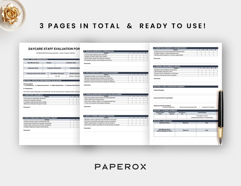 Daycare Staff Evaluation Form • Printable Employee Review Template ...