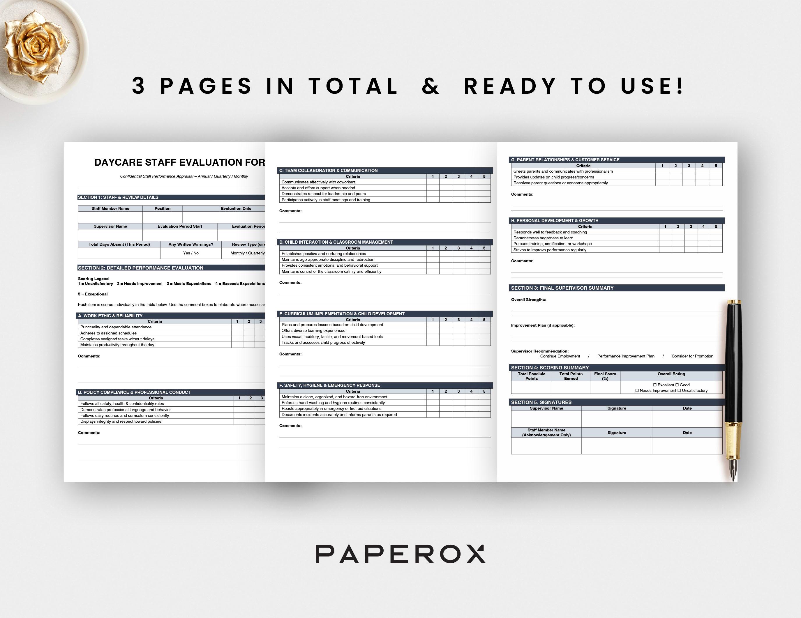 Daycare Staff Evaluation Form • Printable Employee Review Template ...