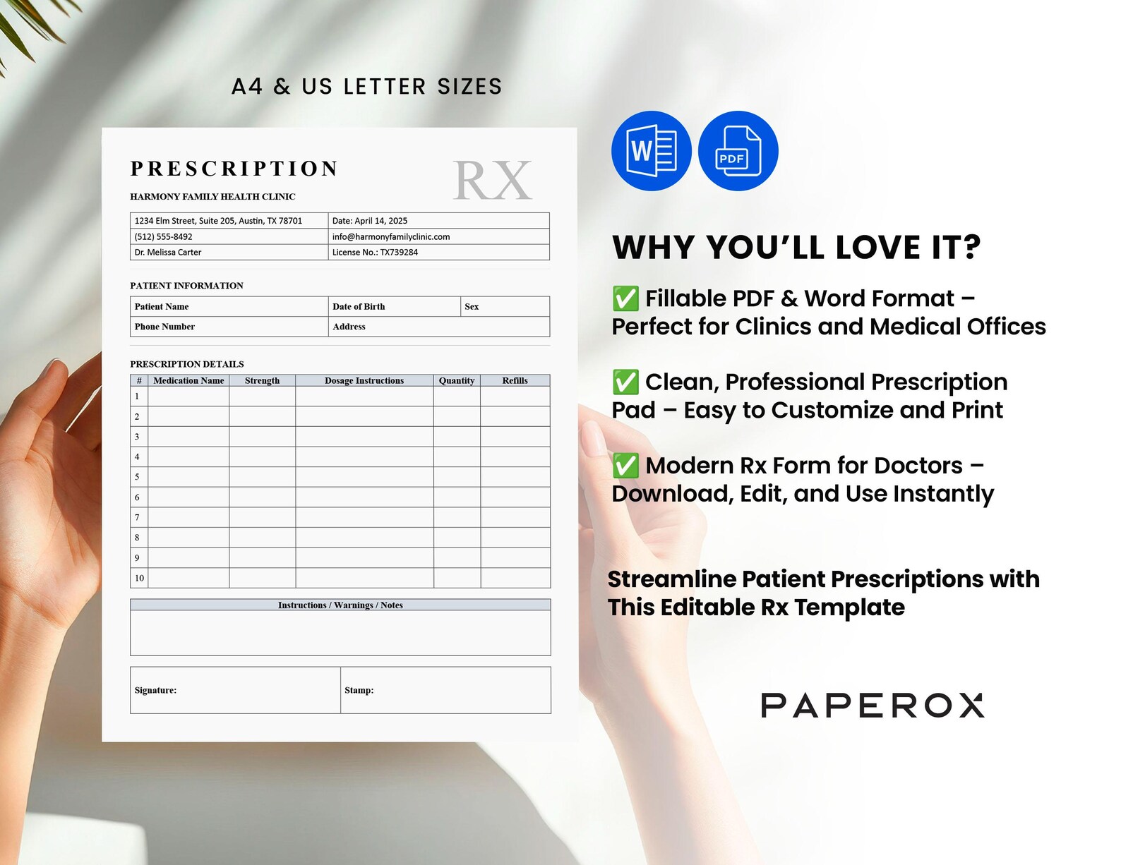 Editable Prescription Pad PDF – Fillable Rx Form – Doctor Prescription ...