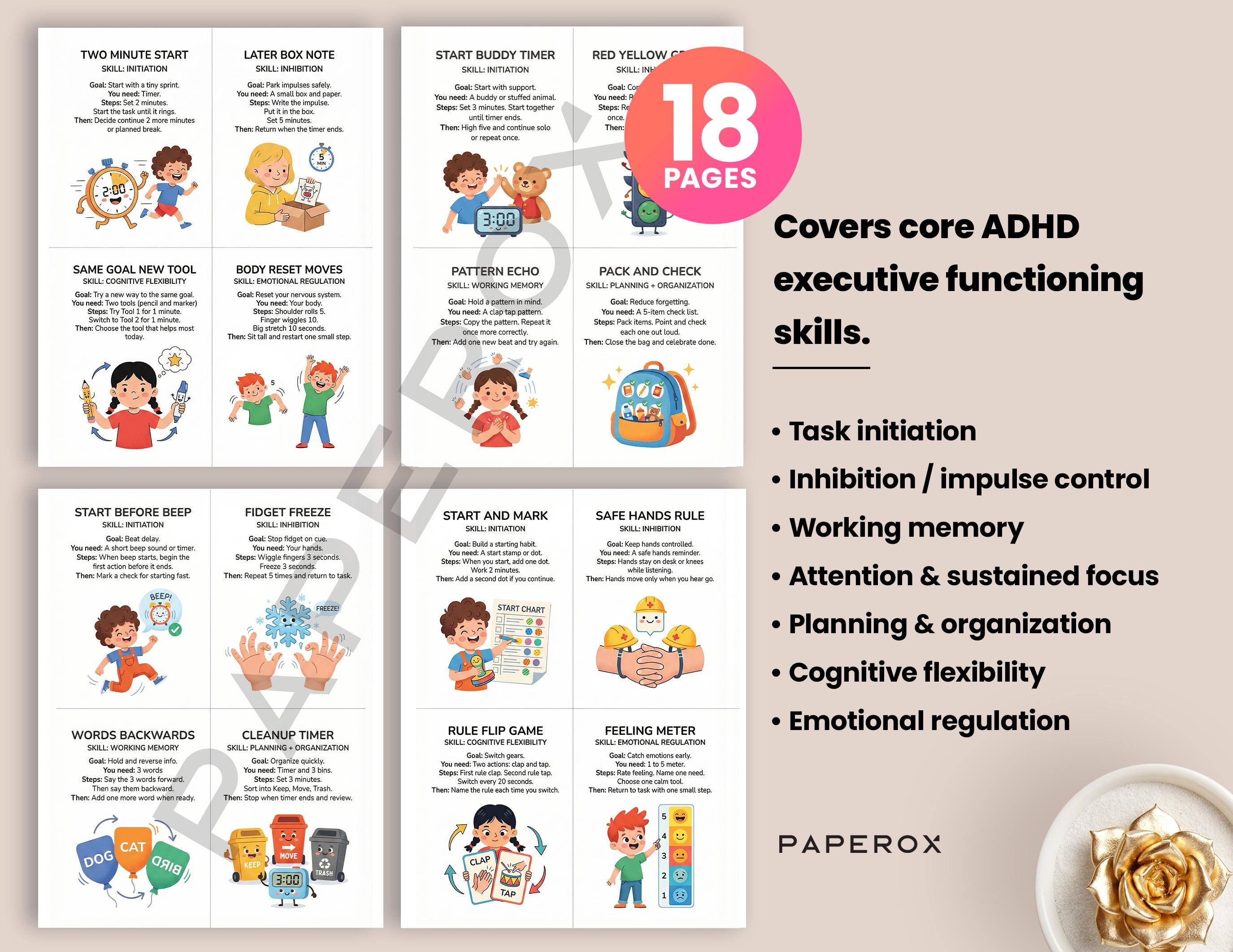 72 ADHD Executive Functioning Activity Cards - Attention Deficit ...