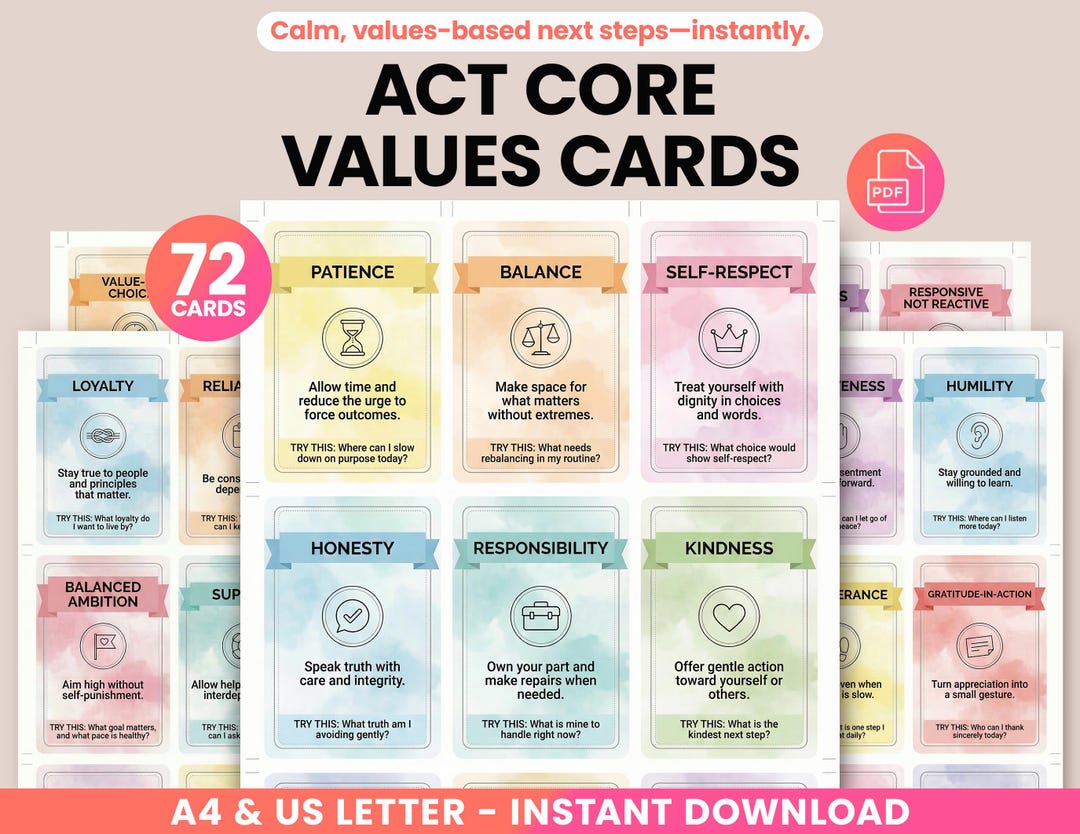 ACT Core Values Cards, Acceptance & Commitment Therapy Values Deck ...