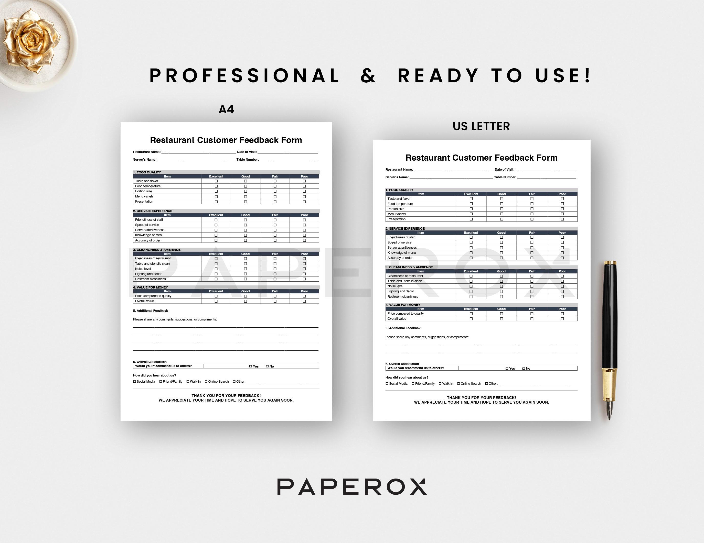 Restaurant Customer Feedback Form Template • Printable Restaurant ...