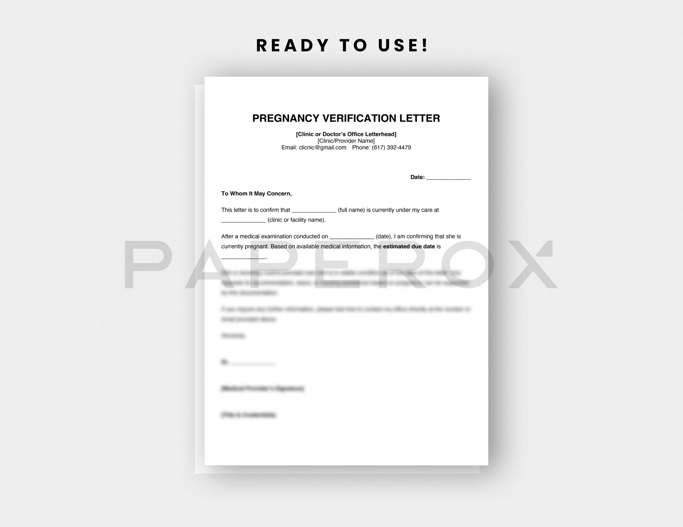 Pregnancy Verification Letter Template - Proof of Pregnancy - Pregnancy ...