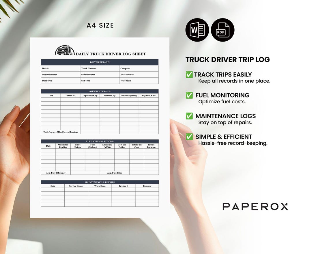 Truck Driver Daily Trip Sheet Template - Truck Driver Log Book – Daily ...