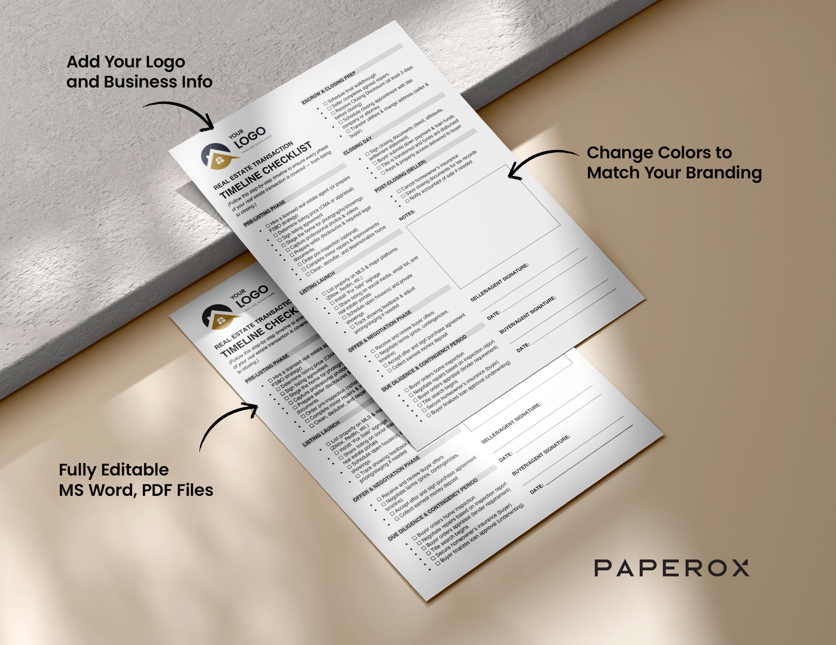 Real Estate Transaction Timeline Checklist PDF • Seller & Buyer Closing ...
