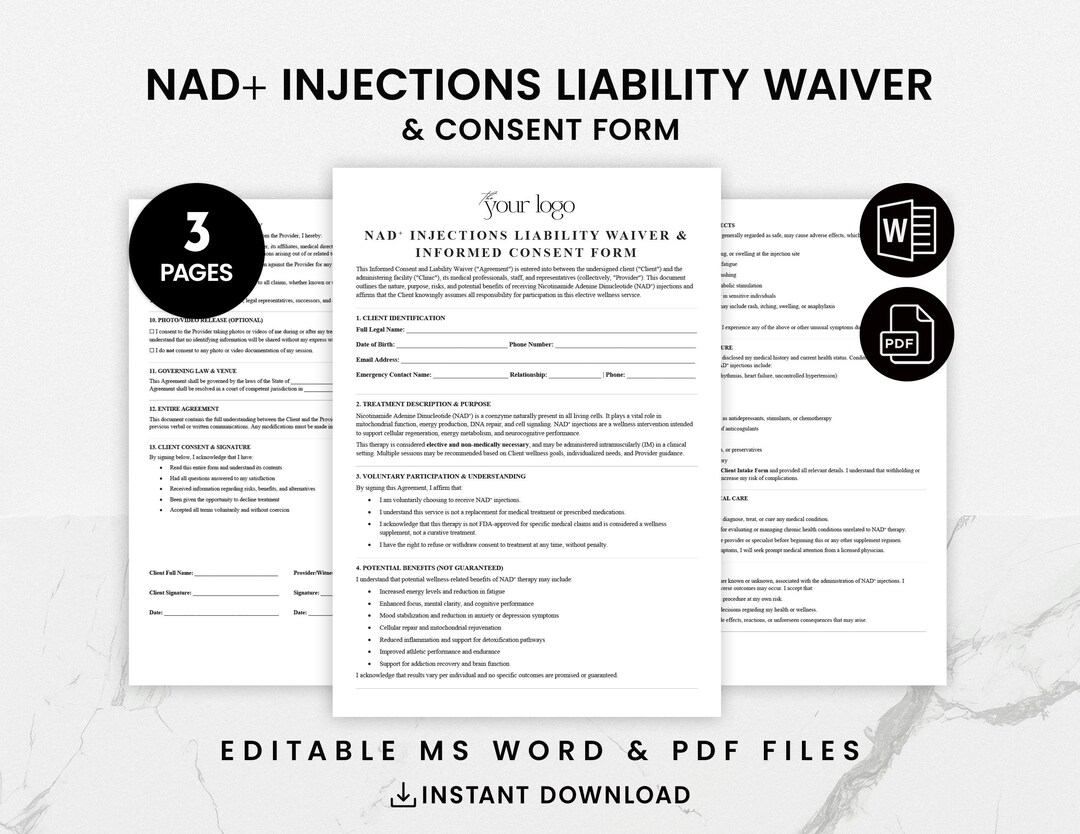 NAD+ Injection Liability Waiver Template – NAD+ Injection Consent Form ...