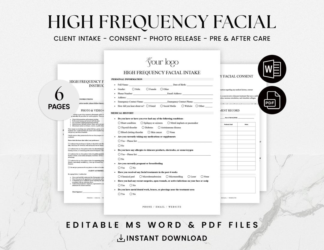 High Frequency Facial Consultation Forms - Skin Analysis, Consent ...