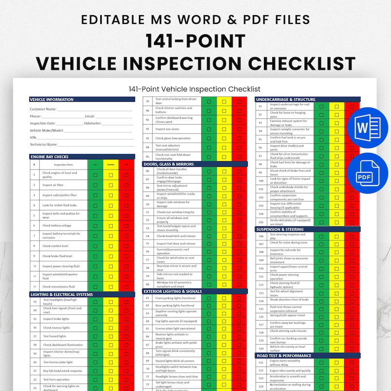 Used Car Inspection Checklist - Etsy