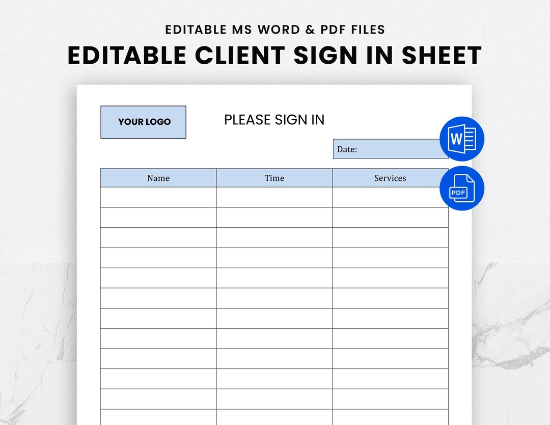 Fillable Sign in Sheet PDF, Client Sign in Sheet, Spa Client Check in ...