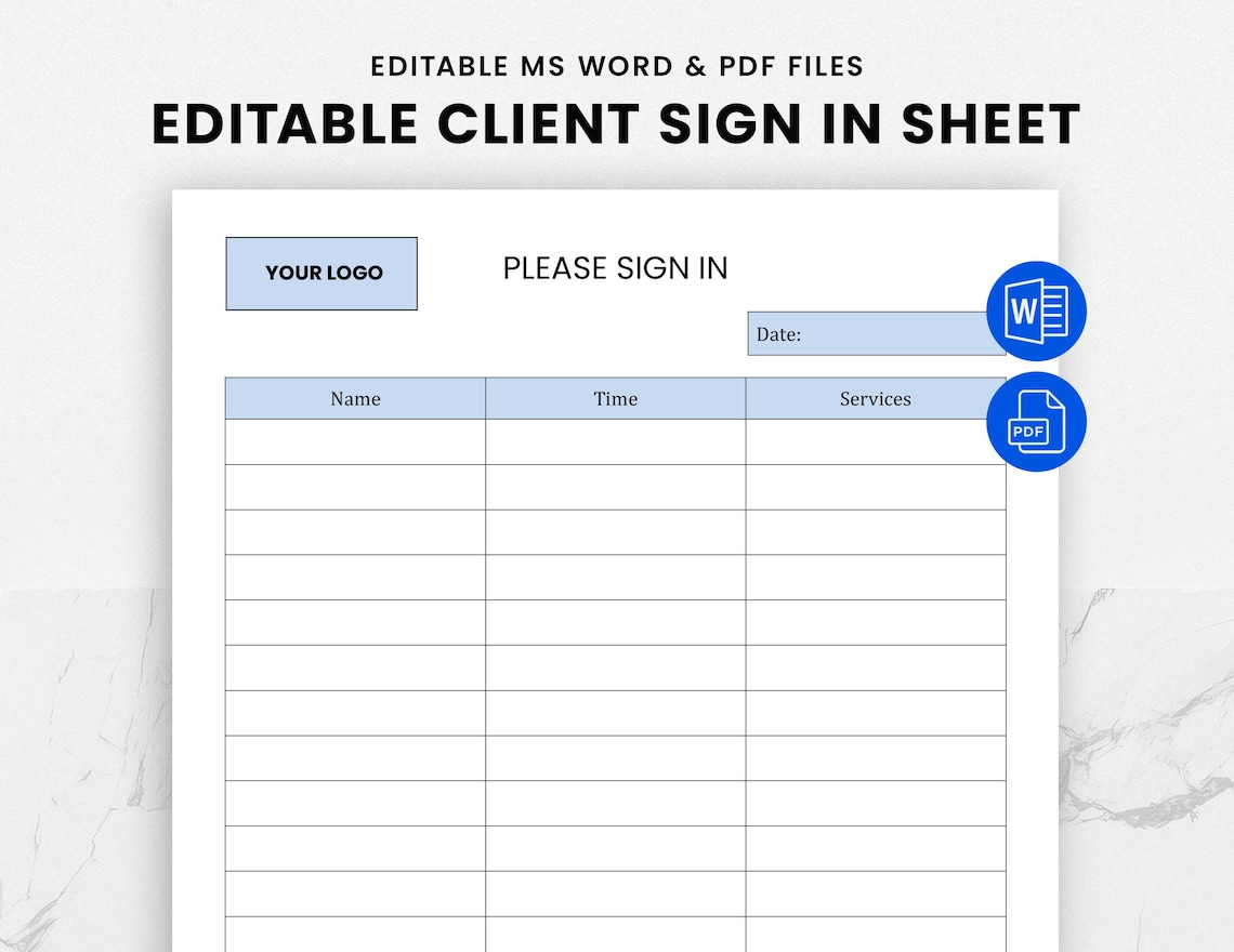 Fillable Sign in Sheet PDF, Client Sign in Sheet, Spa Client Check in ...