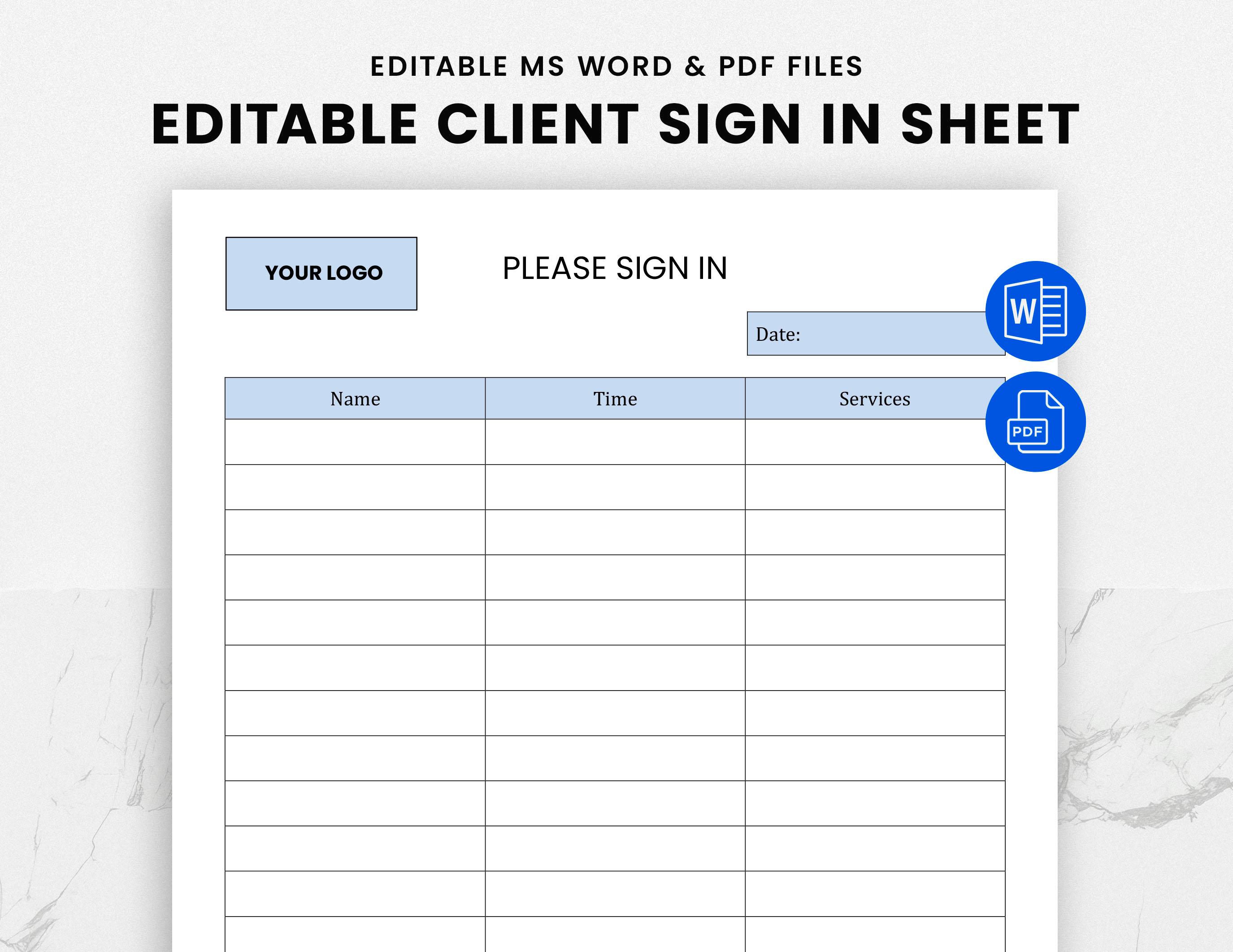 Fillable Sign in Sheet PDF, Client Sign in Sheet, Spa Client Check in ...