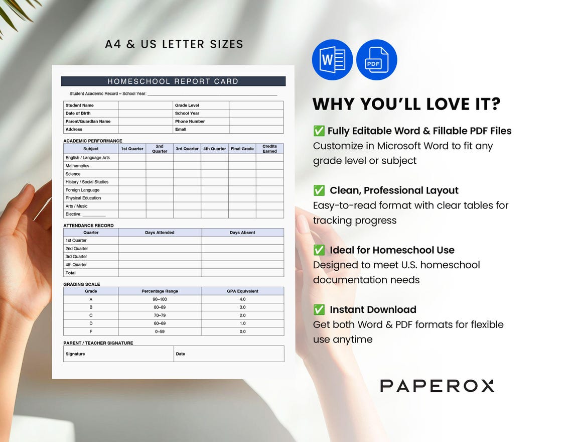 Editable Homeschool Report Card Template, Fillable Homeschooling ...