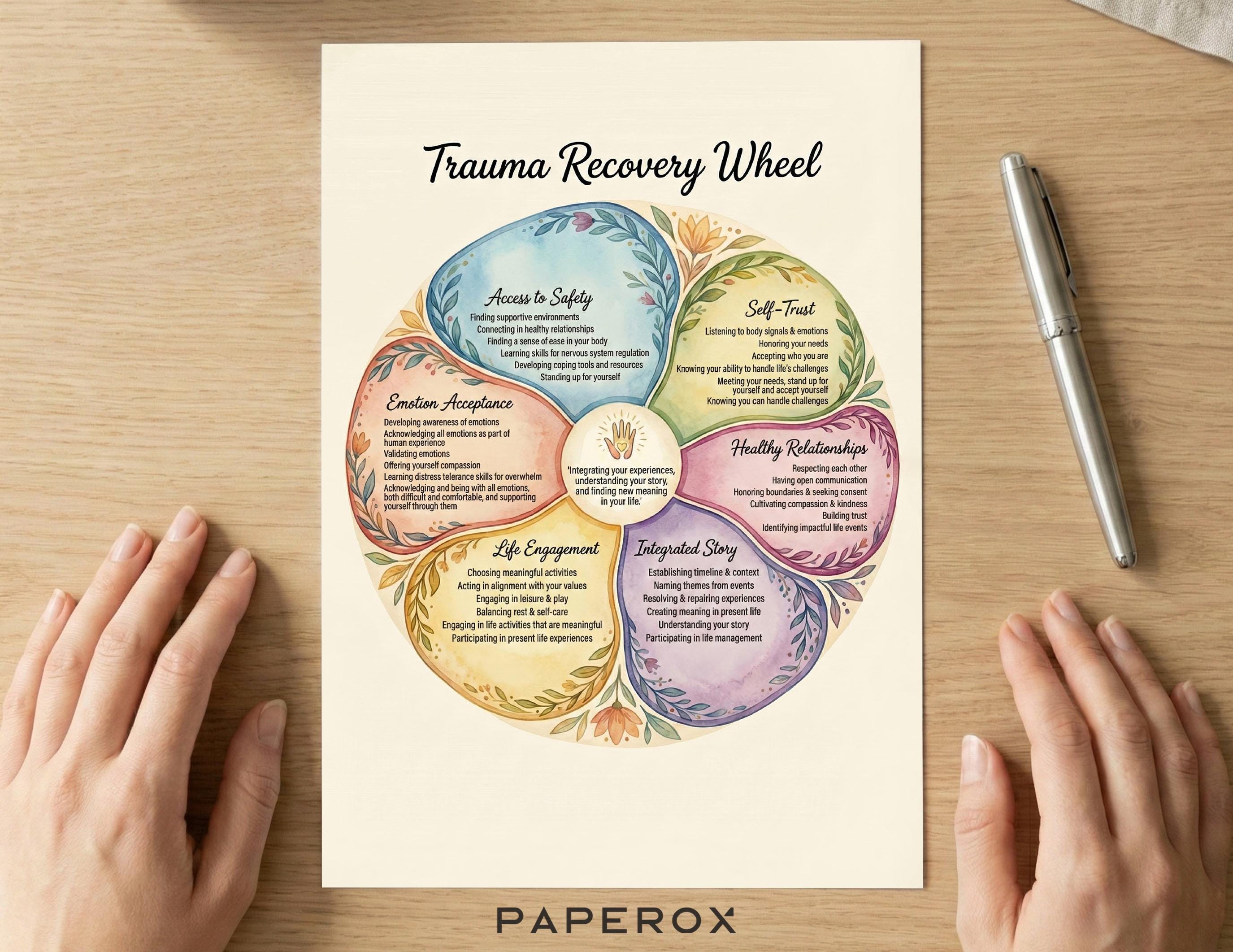 Trauma Recovery Wheel Printable - Emotional Wheel & Feelings Wheel ...